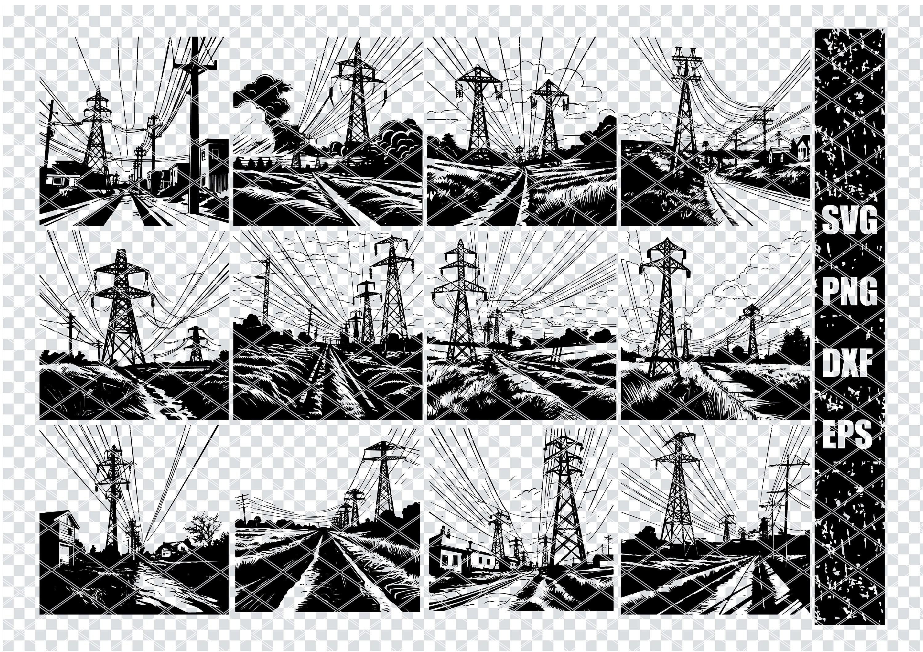 ELECTRIC POWER LINES Svg, Power Lines Grid Svg Files for Cricut, Power ...