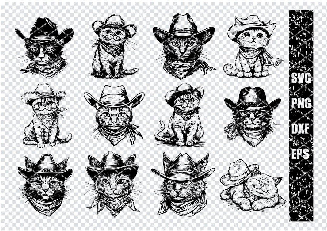 Cowboy Cat Digital Art Print, Wild West Cat Illustration, Cartoon Cat ...