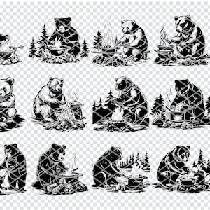BEAR COOK CHEF Svg, Campfire Bear Chef Svg Files for Cricut, Grizzly ...