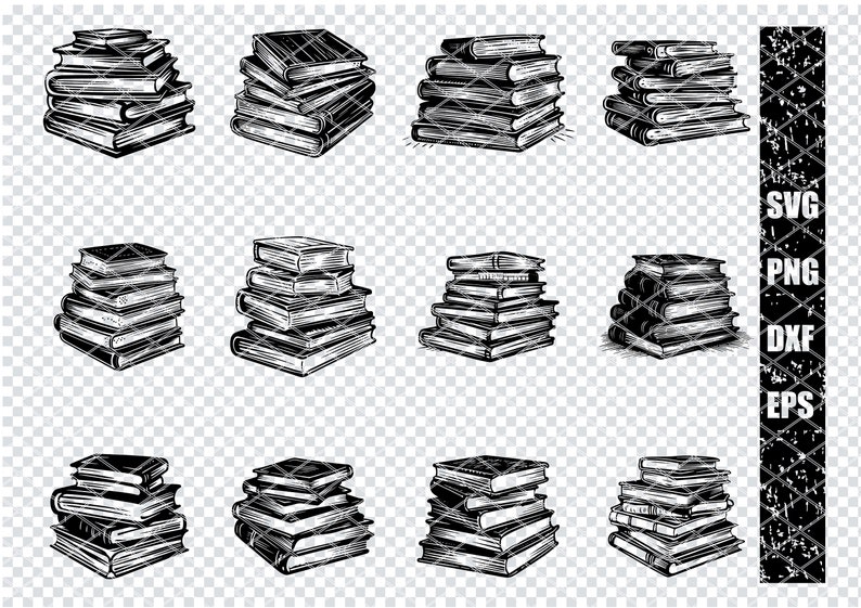 BOOK STACK TOWER Svg, Book Pile Svg Files for Cricut, Library Book ...