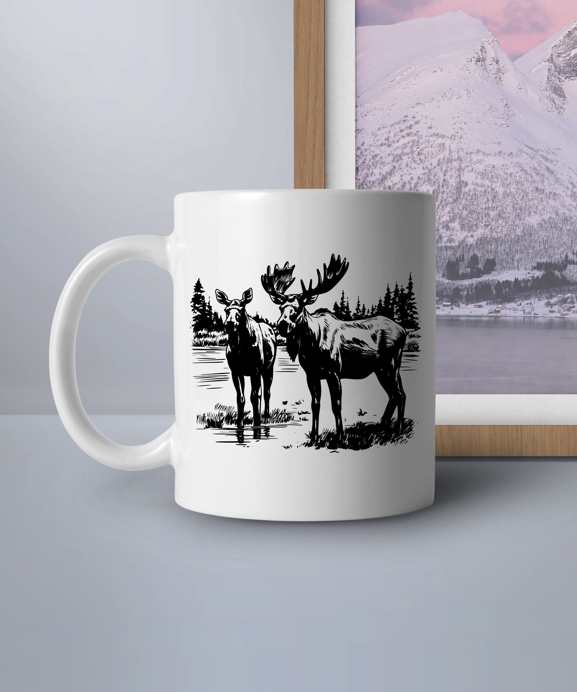 Wild Moose Couple Svg, Wild Moose Bull Lake Svg Files for Cricut, Moose ...
