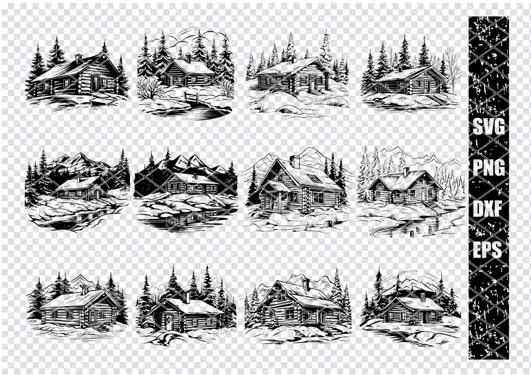 RUSTIC LOG CABIN Svg, Winter Log Cabin Svg Files for Cricut, Snowy ...
