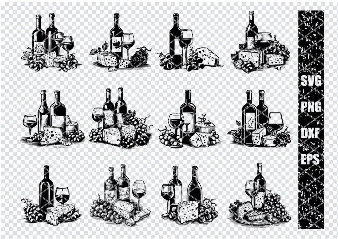 WINE BOTTLE and GLASS Svg, Wine Bottle and Grapes Svg Files for Cricut ...