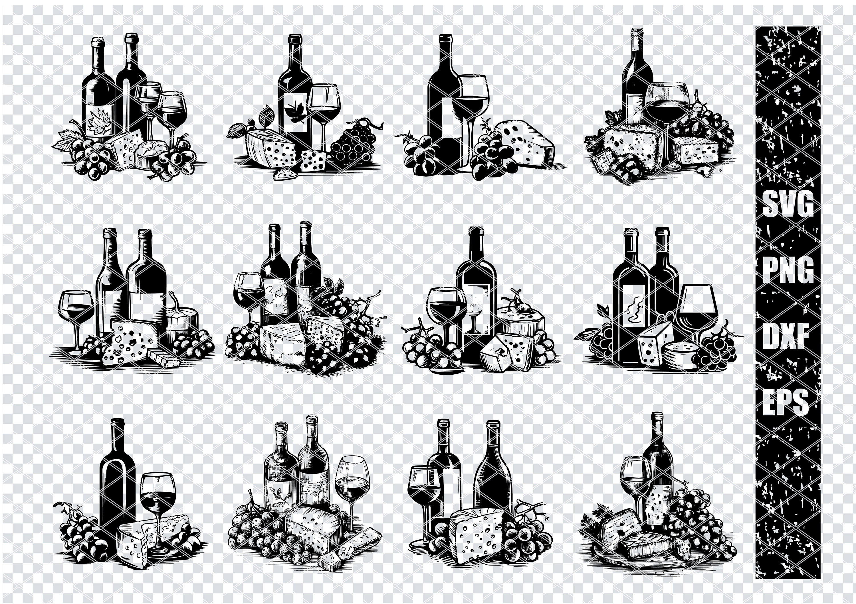 WINE BOTTLE and GLASS Svg, Wine Bottle and Grapes Svg Files for Cricut ...