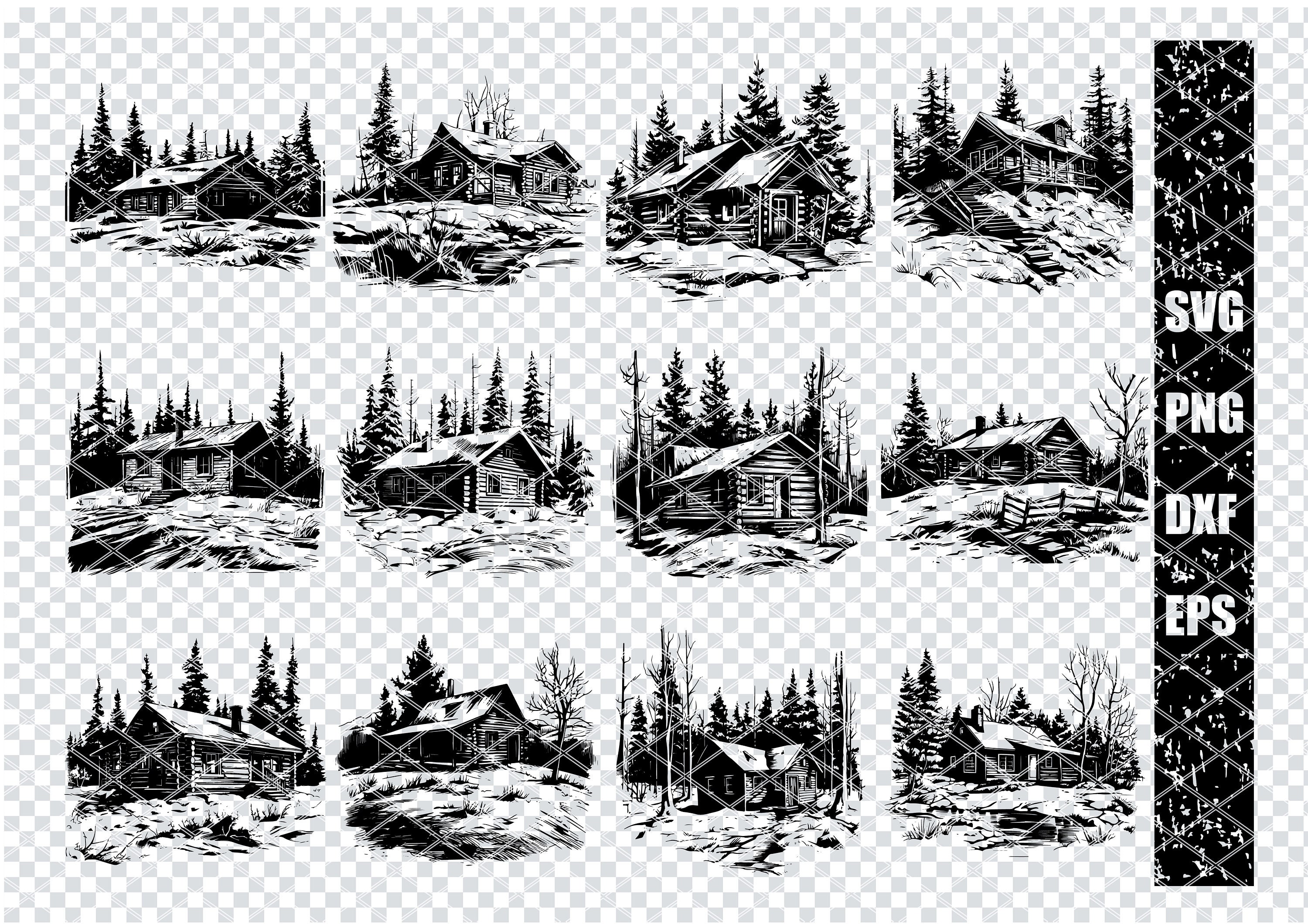 RUSTIC LOG CABIN Svg, Winter Log Cabin Svg Files for Cricut, Snowy ...