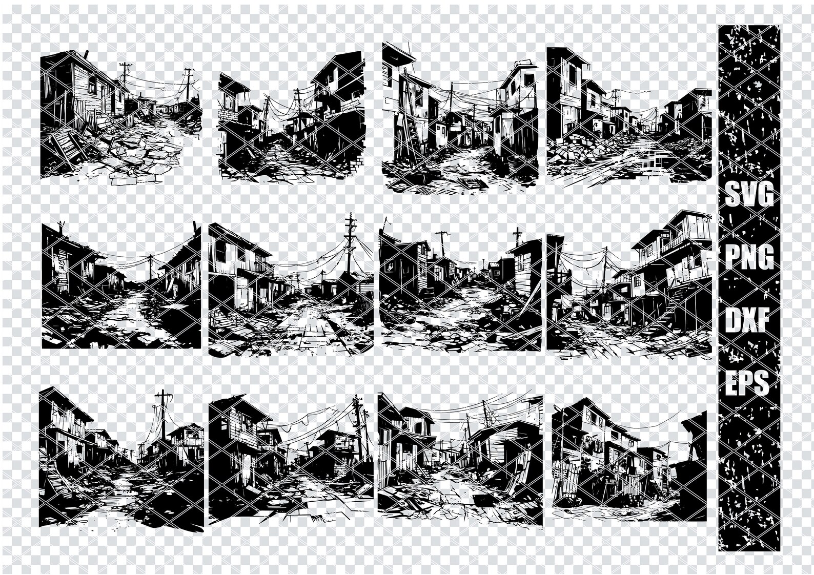 URBAN SLUM NEIGHBORHOOD Svg, Urban Slum Houses Svg Files for Cricut ...