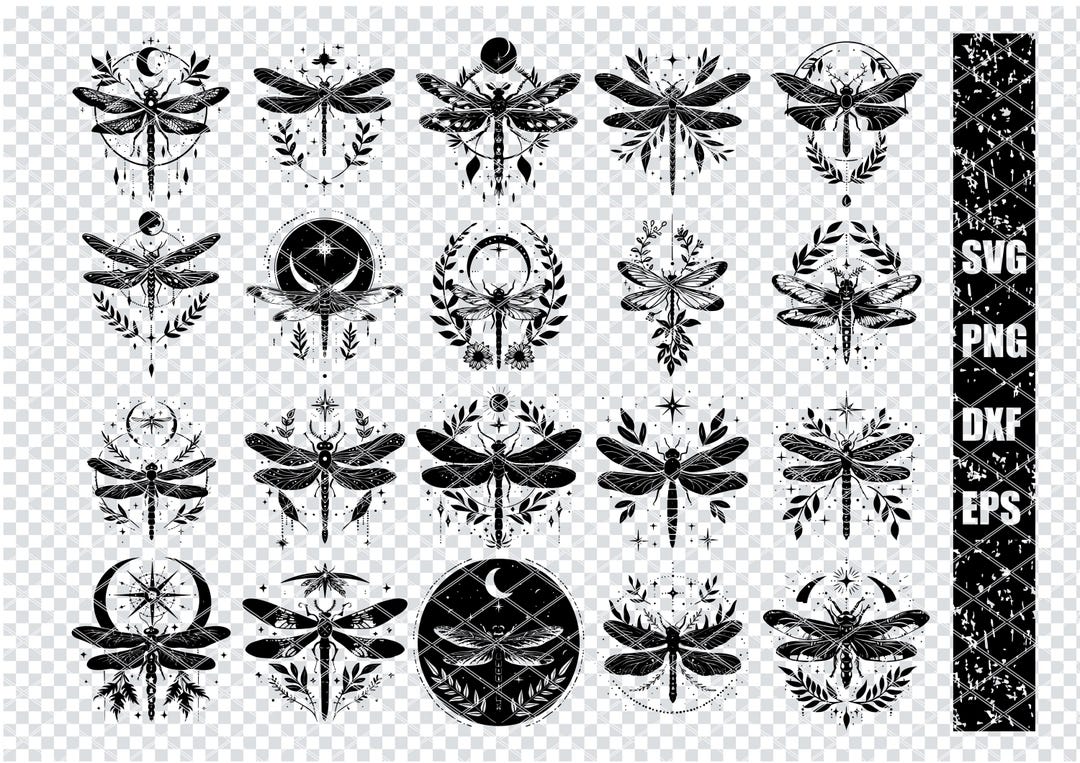 Dragonfly Moon Art, Digital Download, Dragonfly Illustration, Black and ...