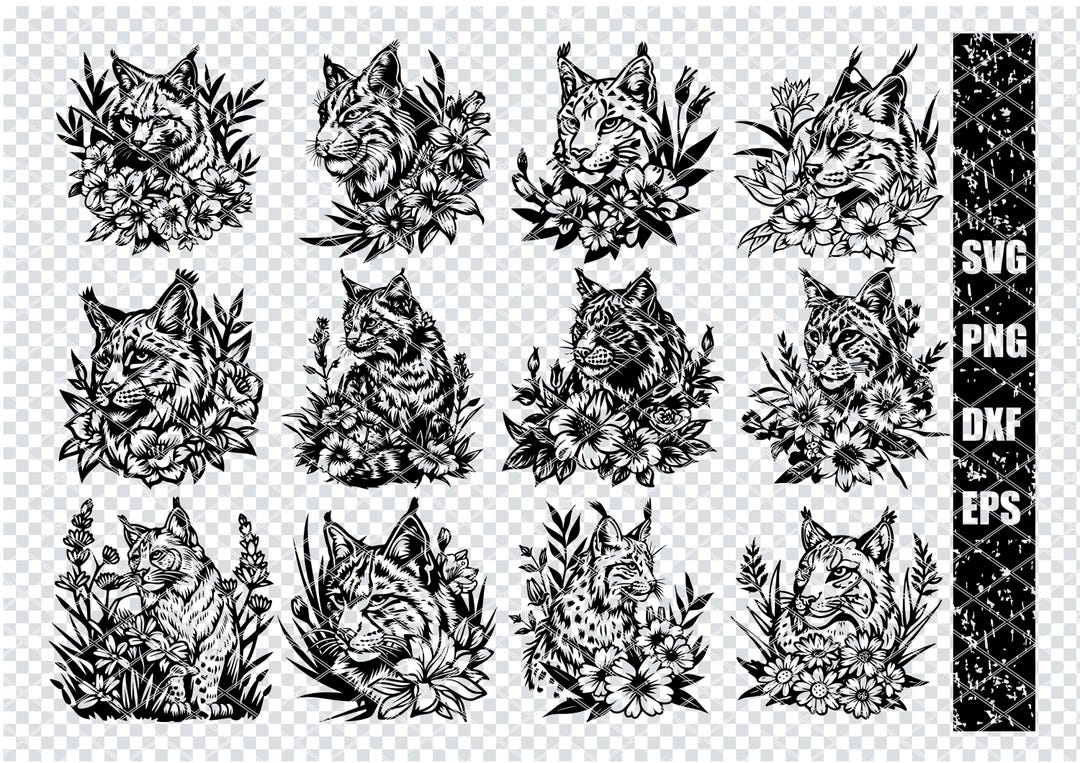 Wild Lynx Floral Digital Art, Nature Inspired Animal Illustration ...