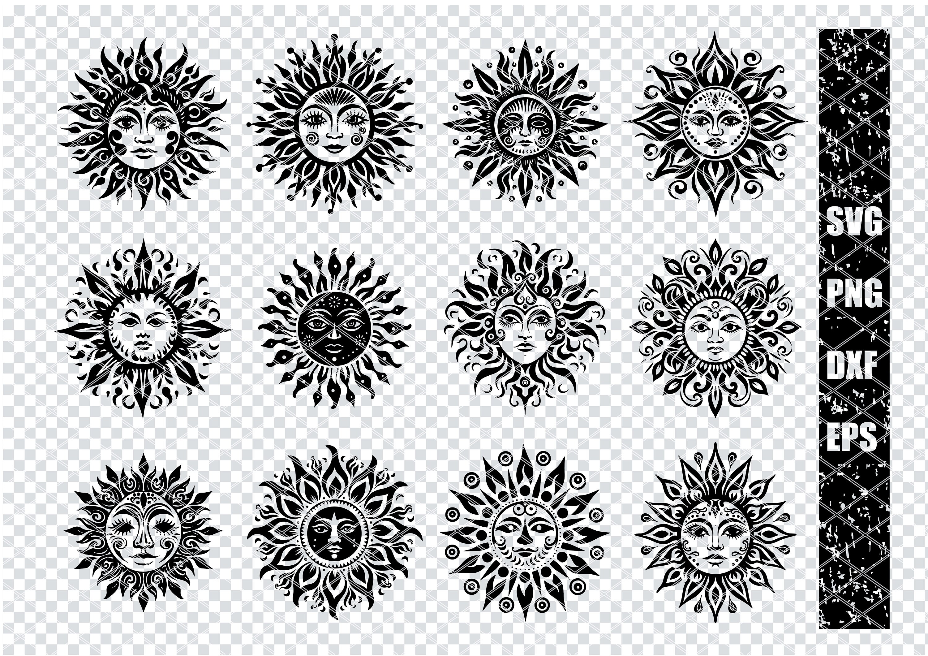 BOHO SUN FACE Svg, Boho Sun Tattoo Svg Files for Cricut, Boho Sunburst ...