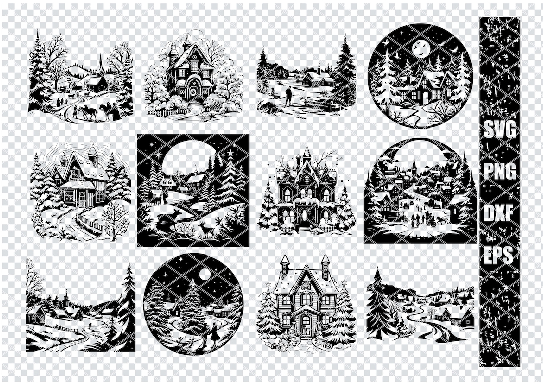 WINTER CHRISTMAS SCENE Svg, Christmas House Landscape Svg Svg Files for ...