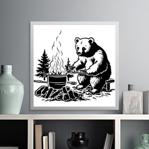 BEAR COOK CHEF Svg, Campfire Bear Chef Svg Files for Cricut, Grizzly ...