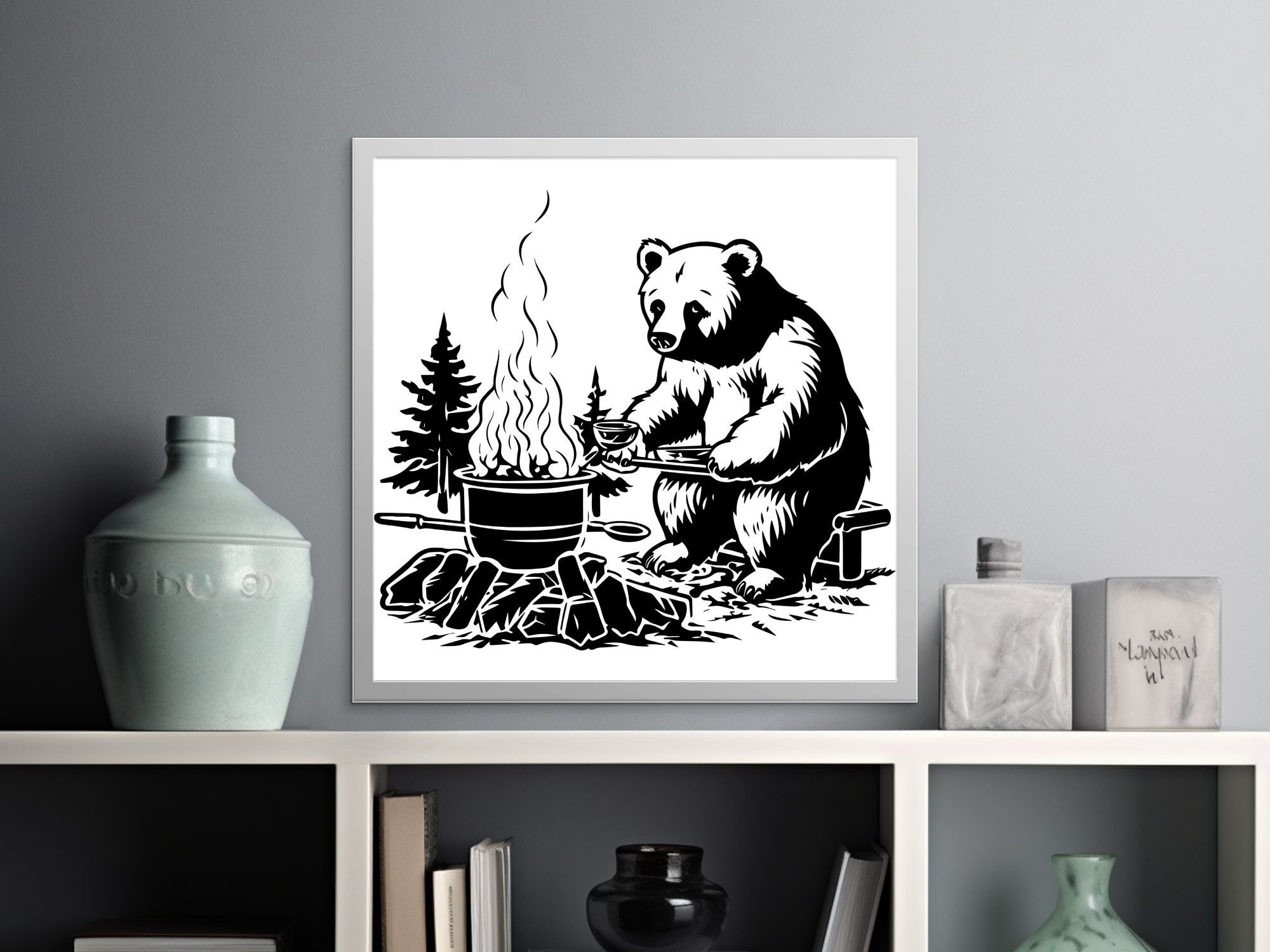 BEAR COOK CHEF Svg, Campfire Bear Chef Svg Files for Cricut, Grizzly ...