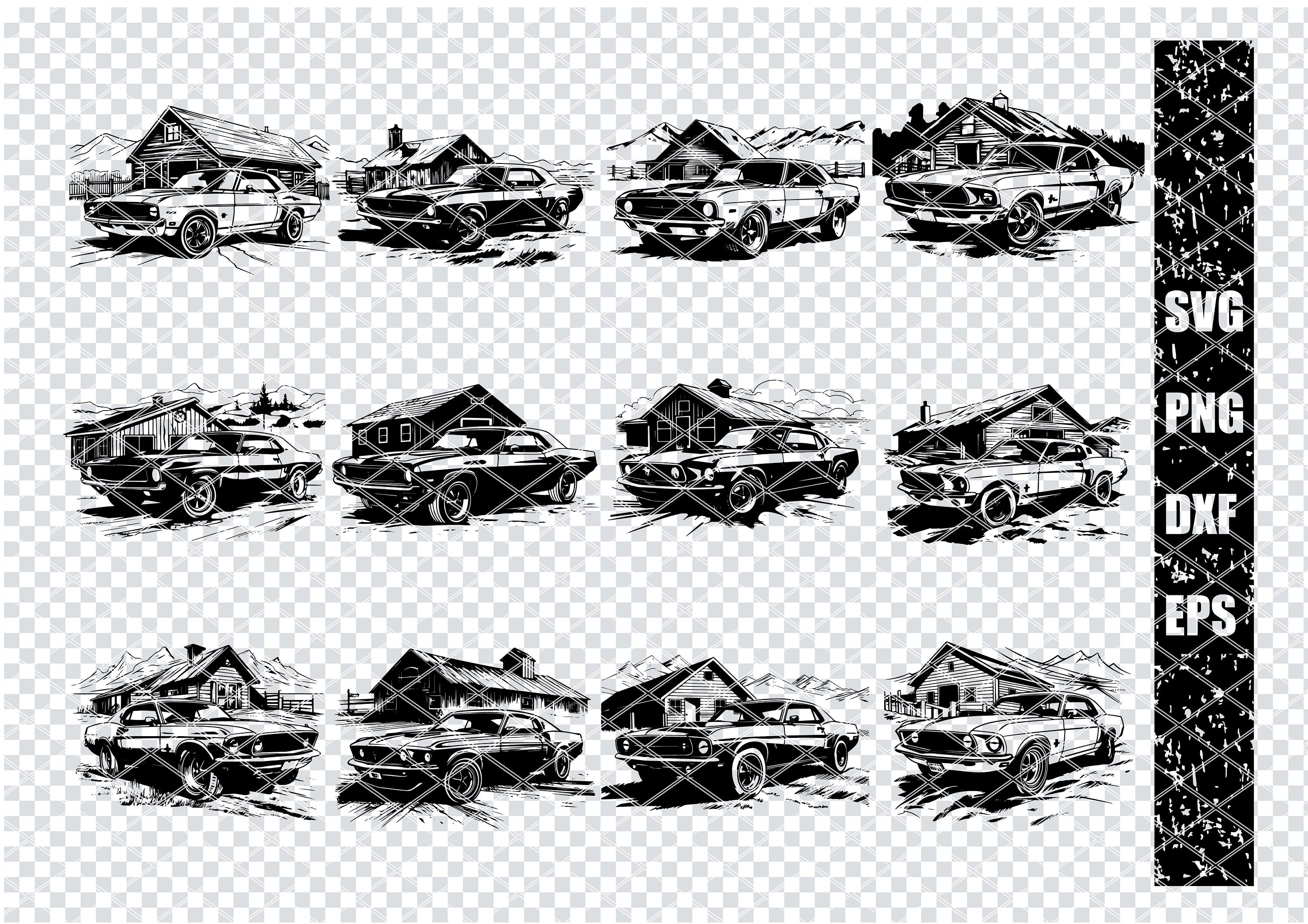 Rustic Barn Muscle Car Svg, Classic Muscle Car Svg Files for Cricut ...