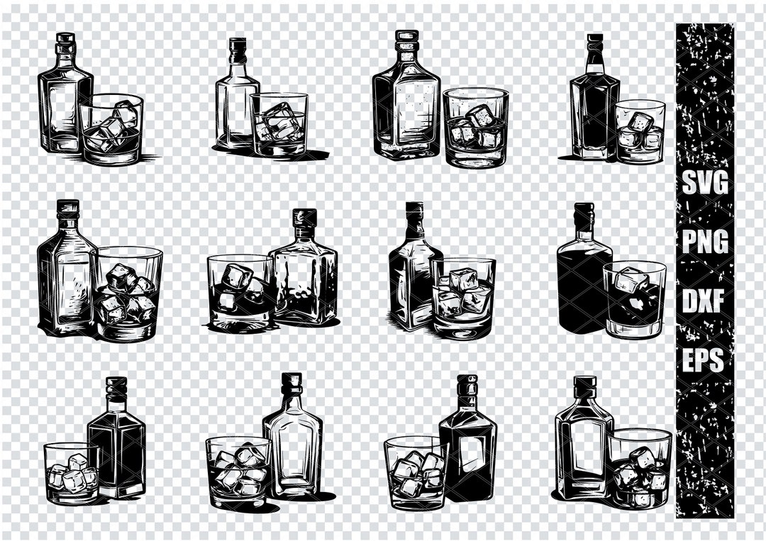 WHISKEY BOTTLE and GLASS Svg, Whiskey With Ice Svg Files for Cricut ...