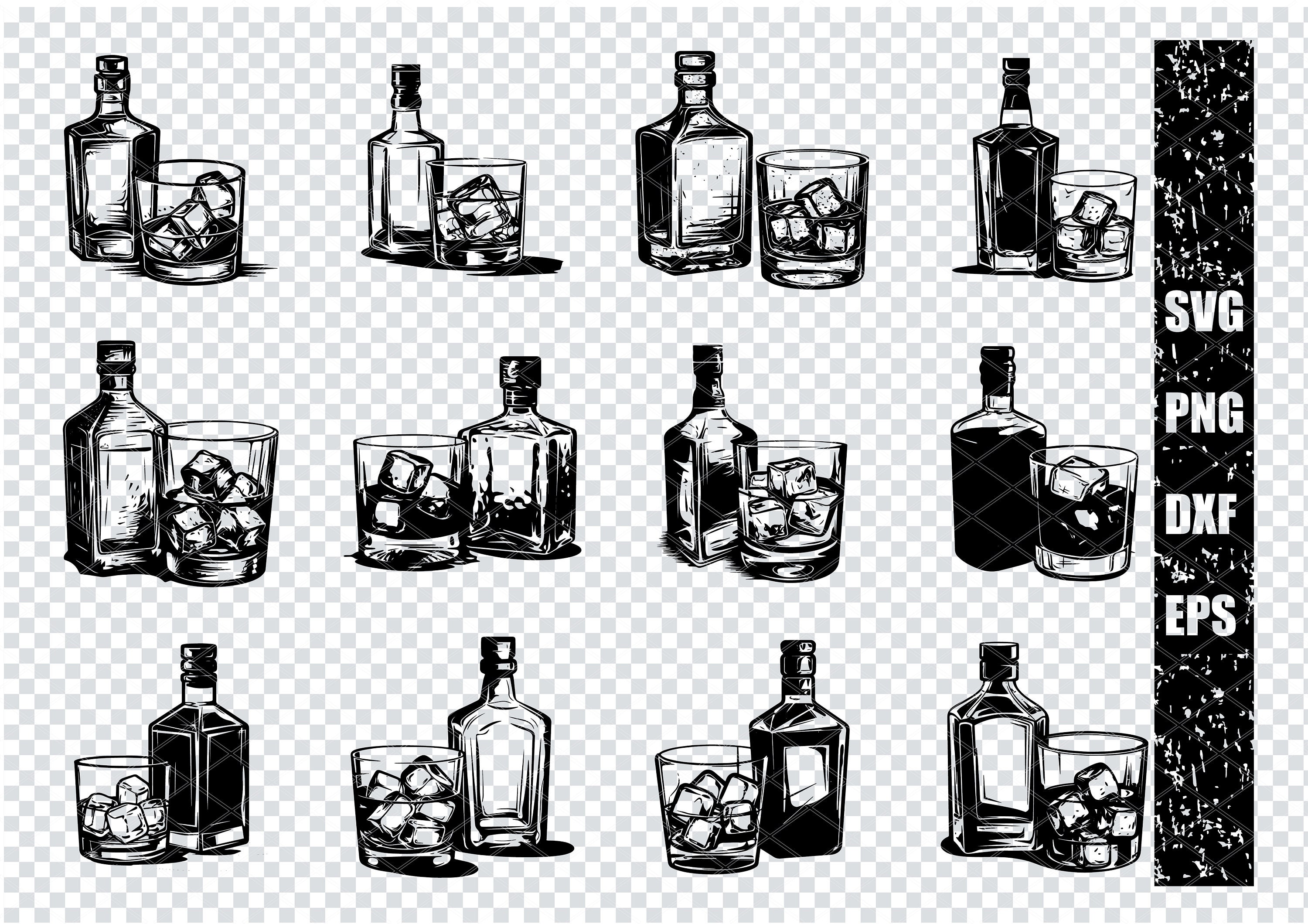 WHISKEY BOTTLE and GLASS Svg, Whiskey With Ice Svg Files for Cricut ...