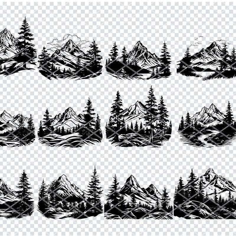 Mountains With Trees Svg - Etsy