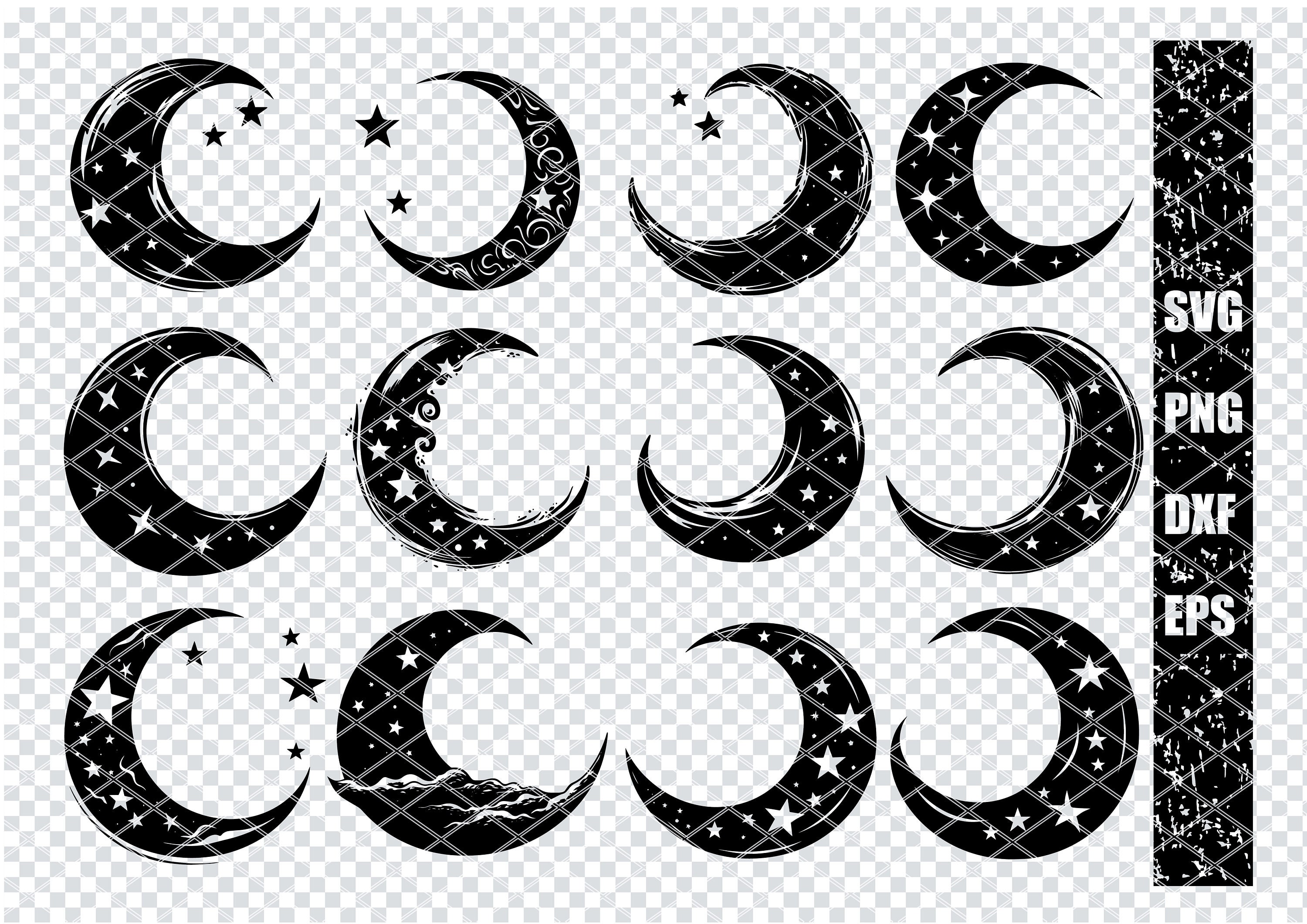 CRESCENT LUNAR MOON Svg, Moonlight Sky Svg Files for Cricut, Crescent ...