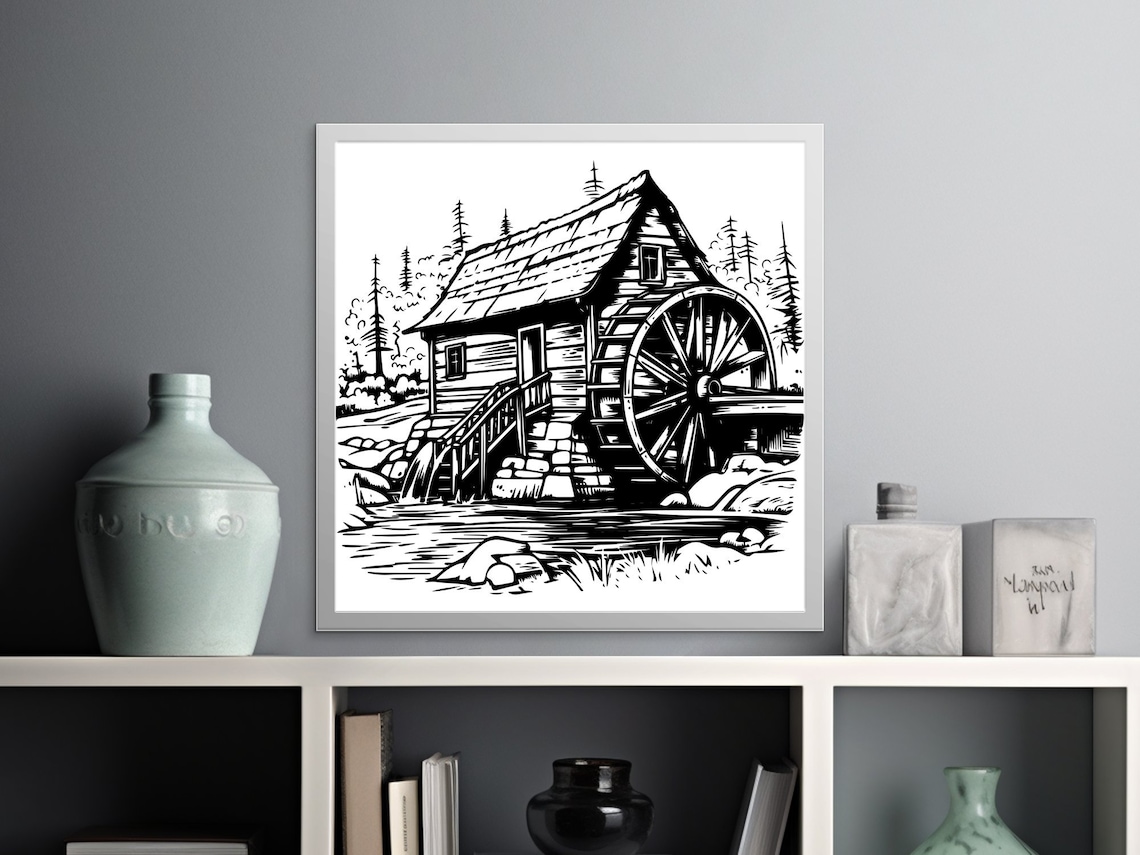 WATERWHEEL MILL SVG, Waterwheel Hydropower Svg Files for Cricut, Rustic ...