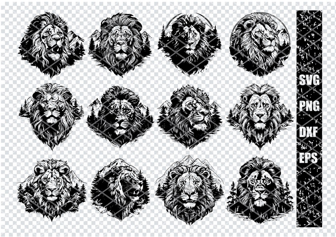LION HEAD SVG, Lion Portrait Svg Files for Cricut, Lion Head Mountain ...