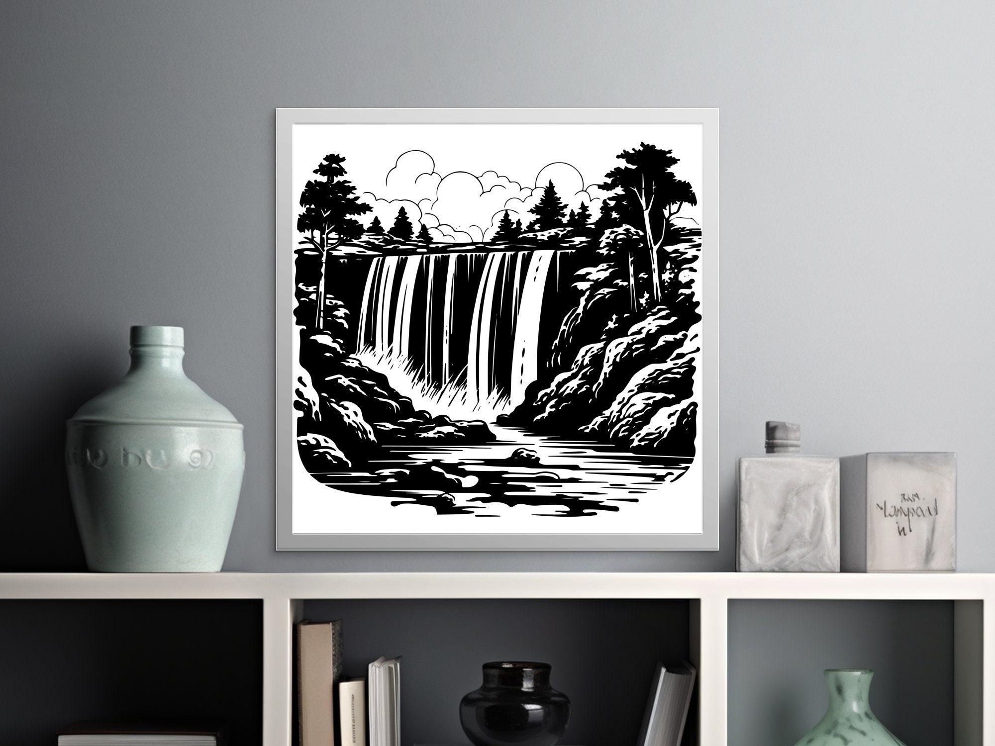 SCENIC WATER FALLS Svg, Cascade Scene Svg Files for Cricut, Rustic ...