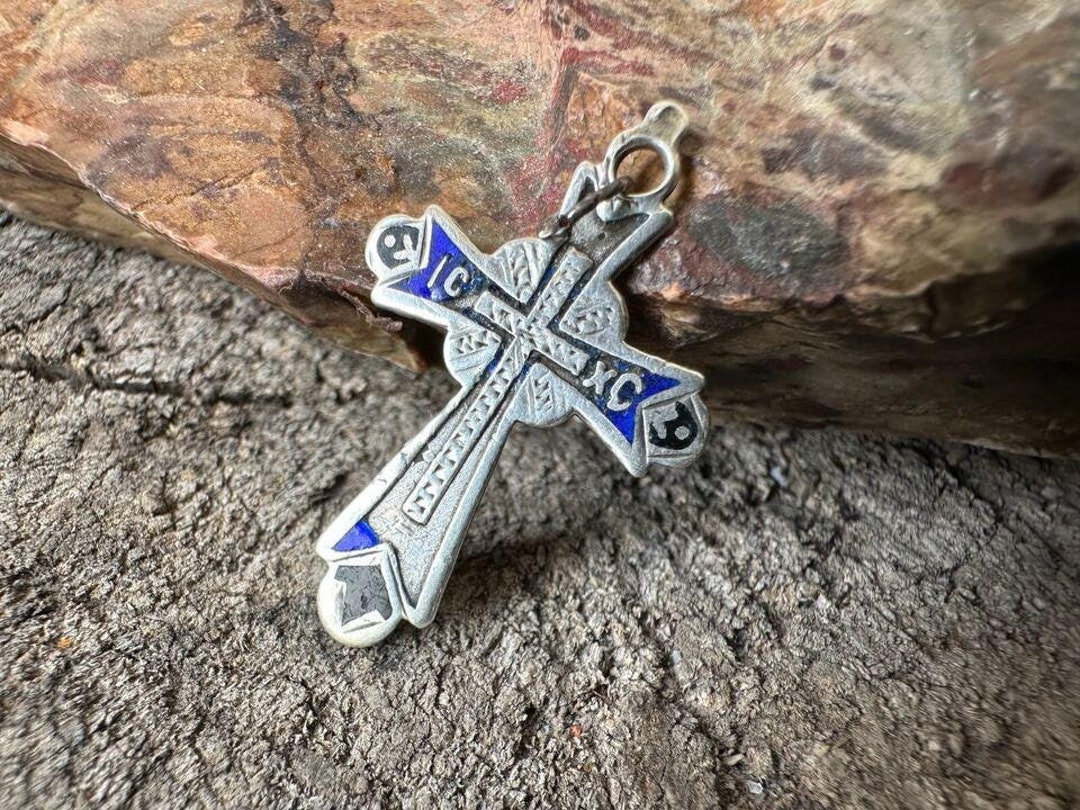 Antique Silver Orthodox Cross Pendant, Enamel IC XC Inscription - Etsy