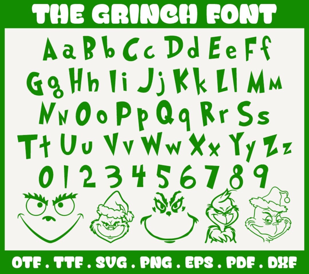 Grinch Font SVG, PNG, Font Svg, Alphabet Svg, Layered Svg, Grinch Face ...