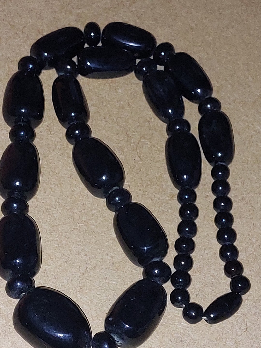 V RARE SUPERB Antique Early Bakelite Mourning Necklace. Huge Massive ...