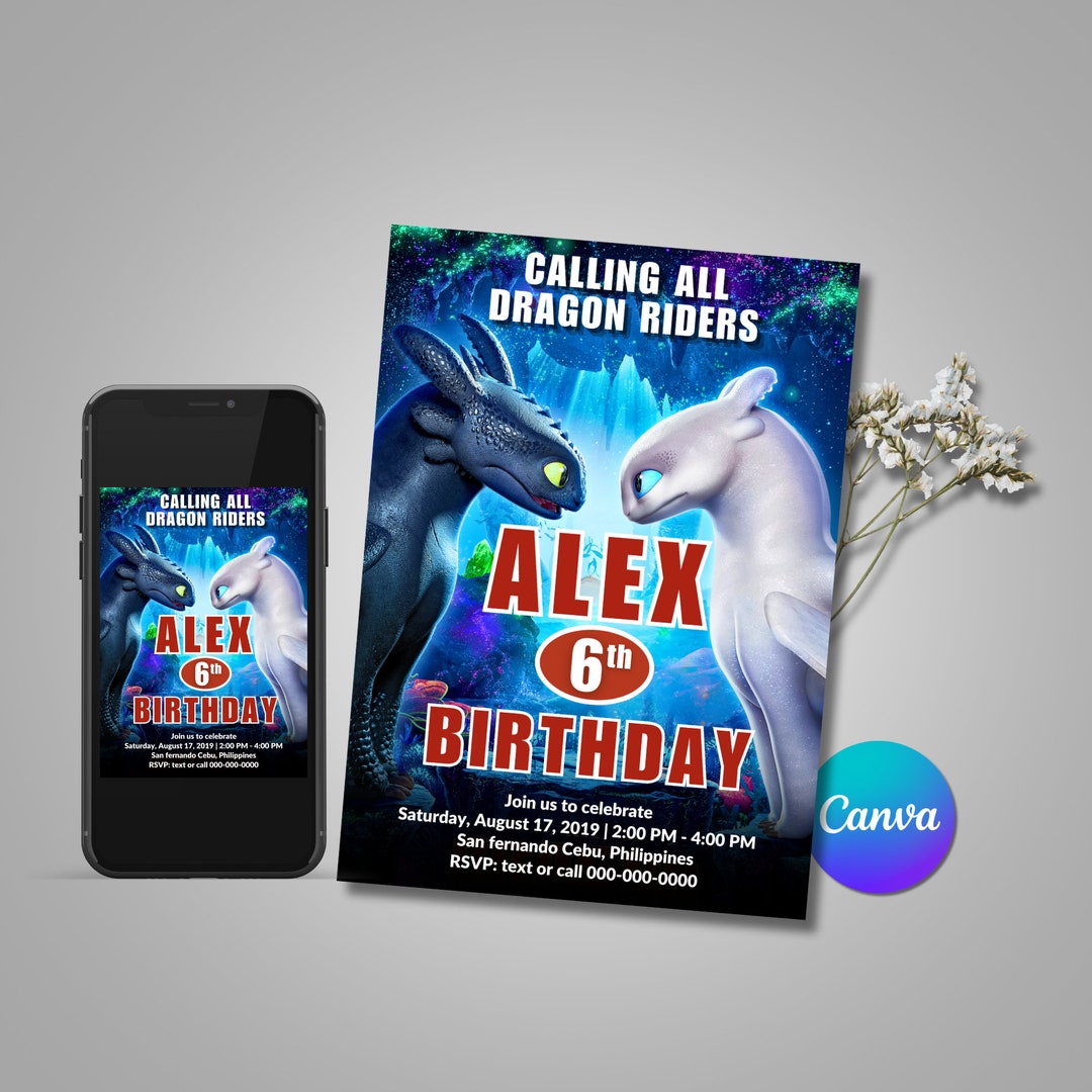 Editable How to Train Your Dragon Invitation, Digital Birthday Party ...