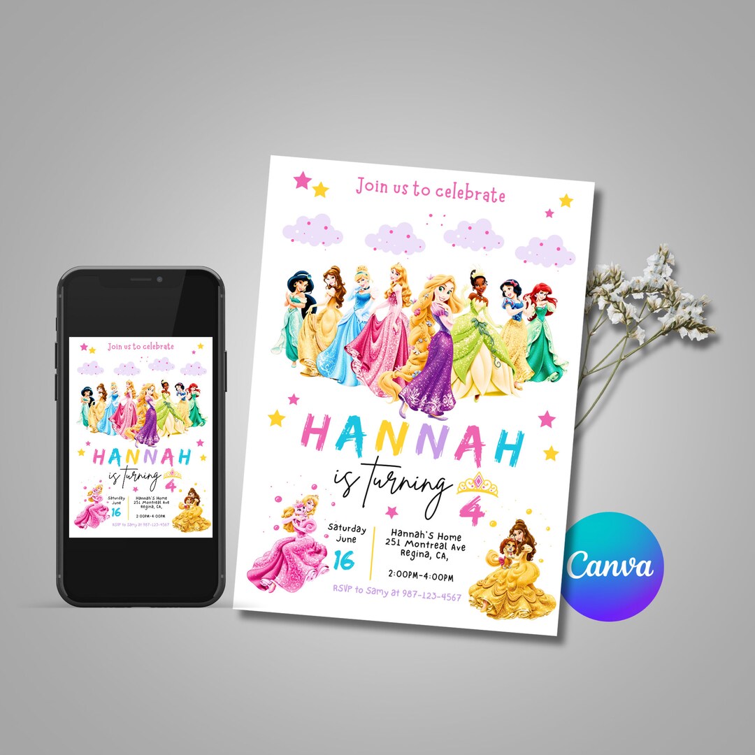 Editable Princess Birthday Invitation Girl Princess Birthday Party ...