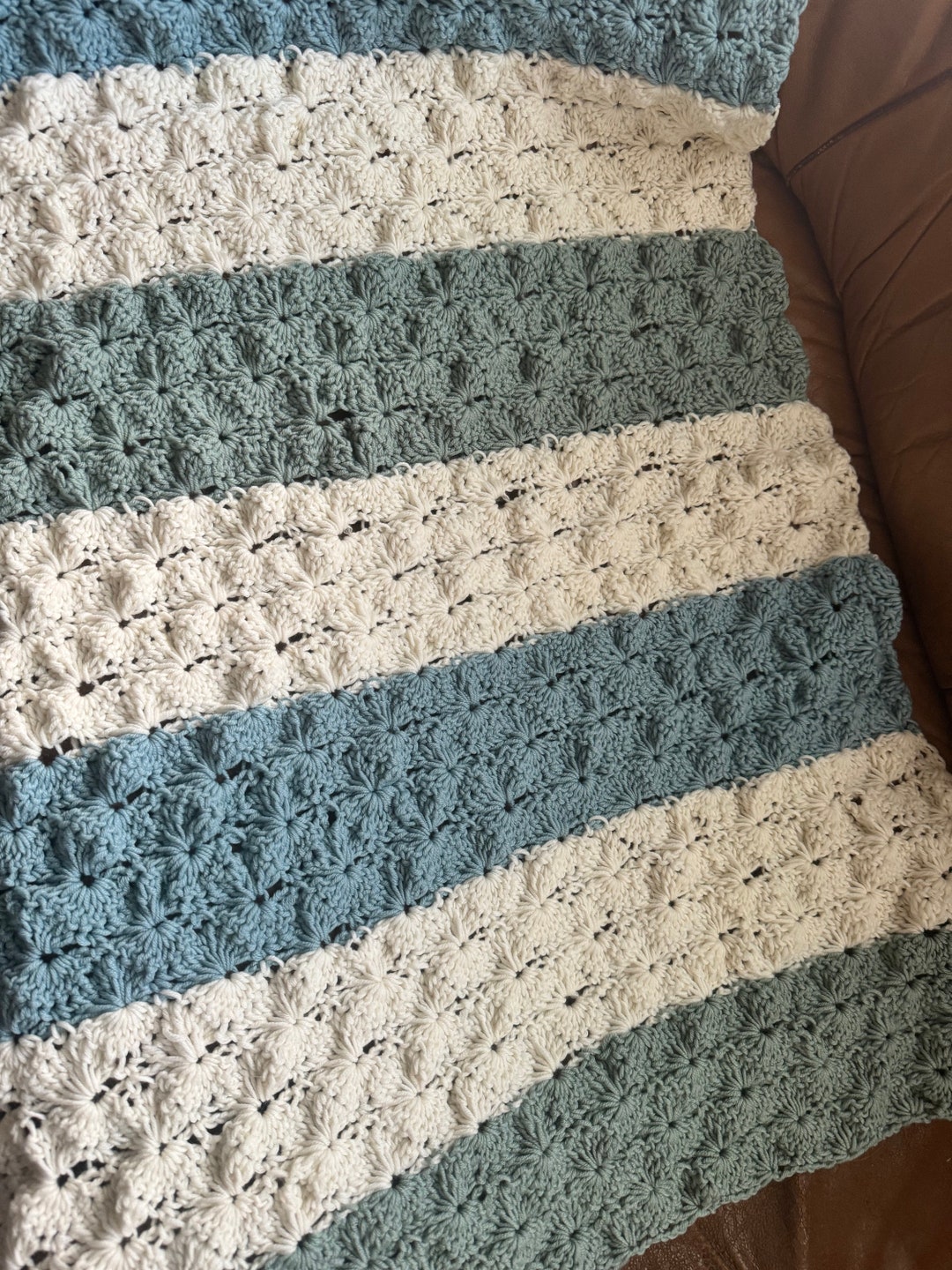 Crochet Pattern Baby Blanket White Blue Green in Stripes for Beginners ...