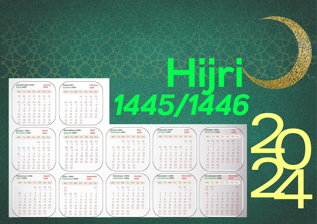 Hijrah Monthly Calendar 2024printable Landscape Horizontal Wall ...