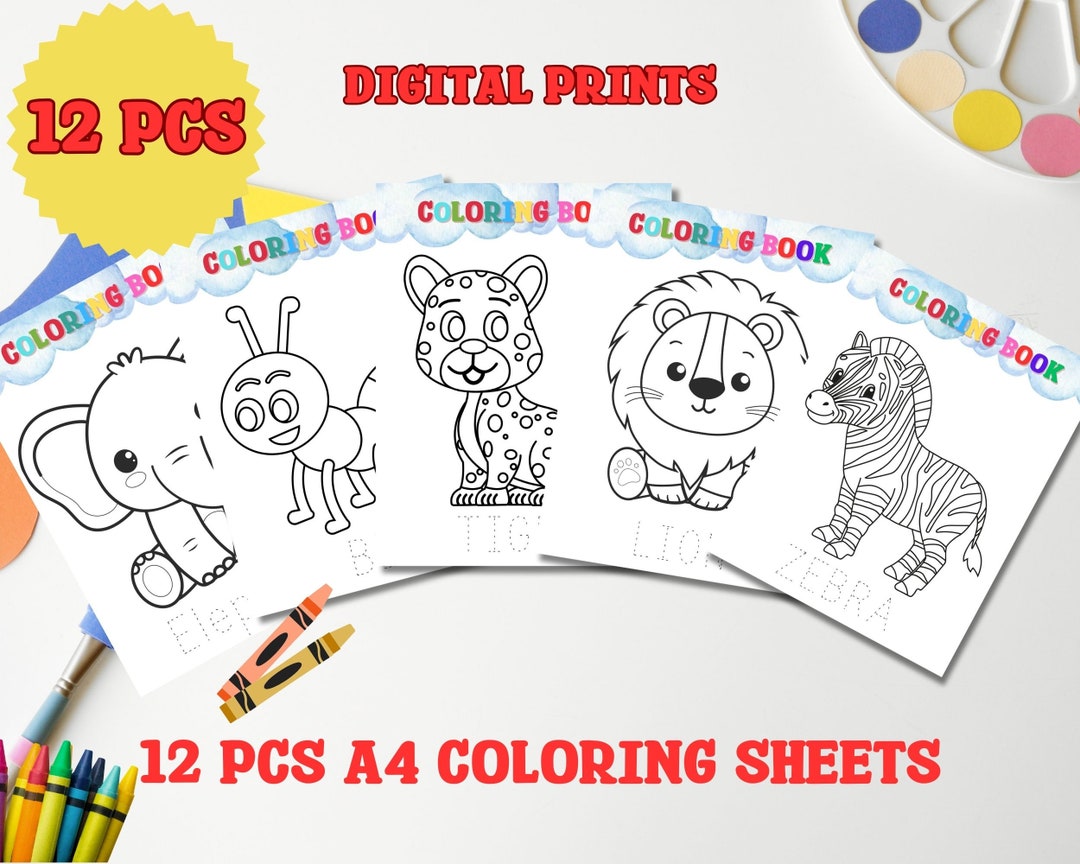12 Pcs Printable Coloring Sheets Pre-school Learning - Etsy