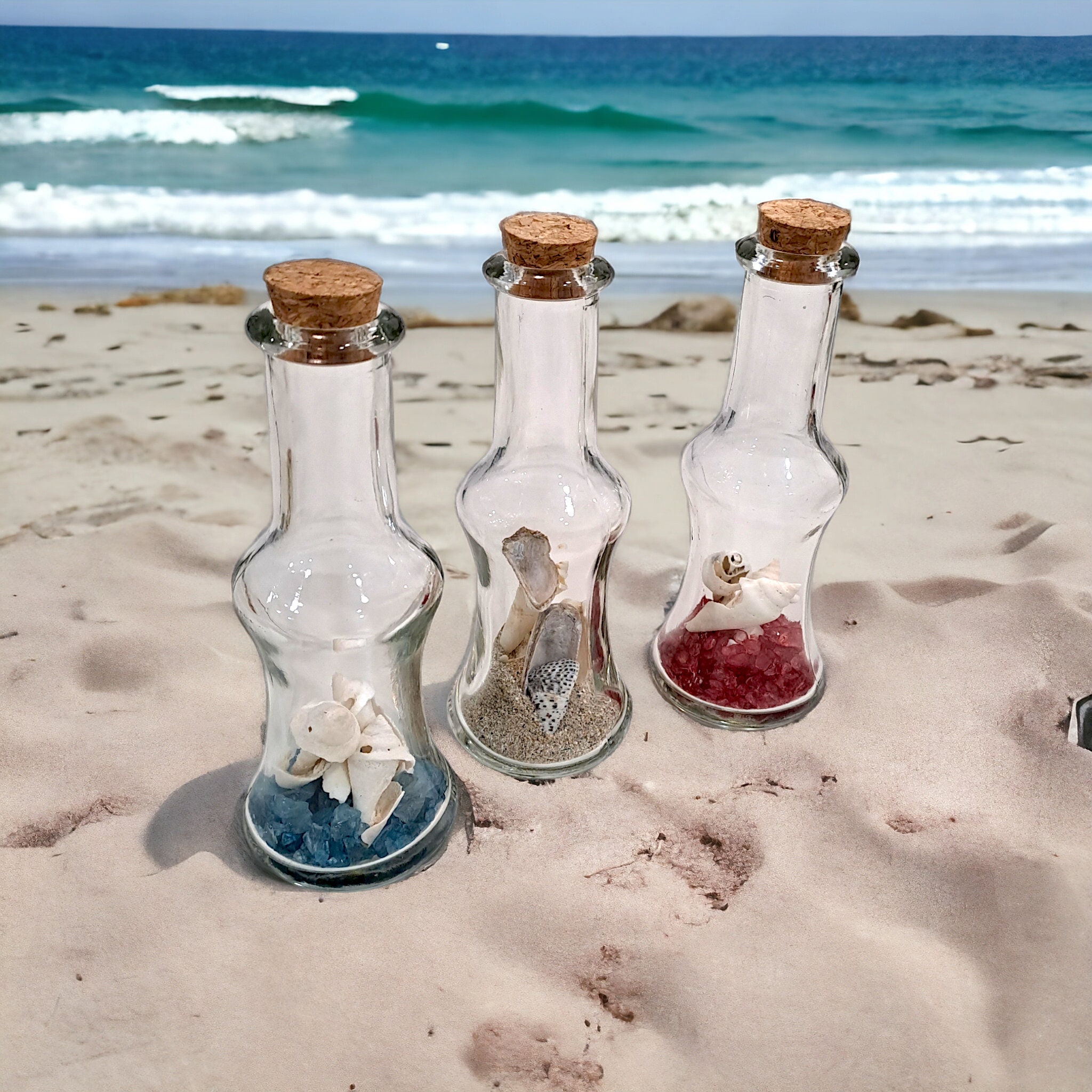 Set of 3 Vase Centerpiece Idea for Beach House Decor With Seashells ...