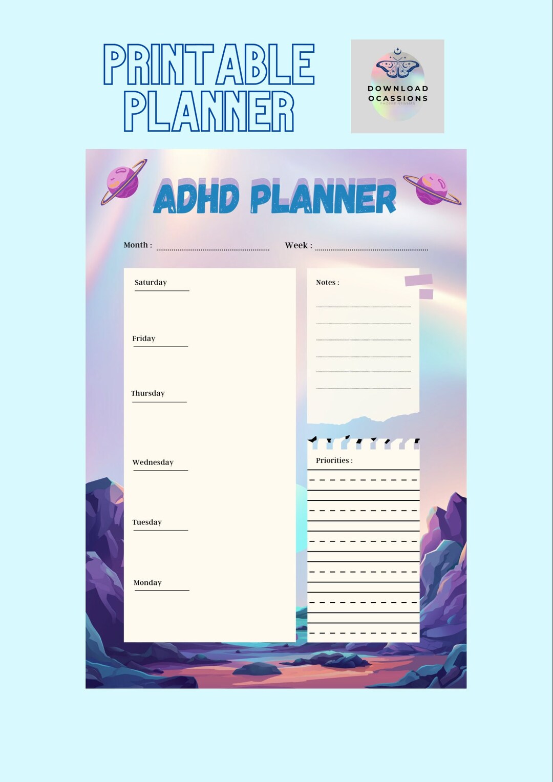 ADHD Planner Printable PNG - Etsy