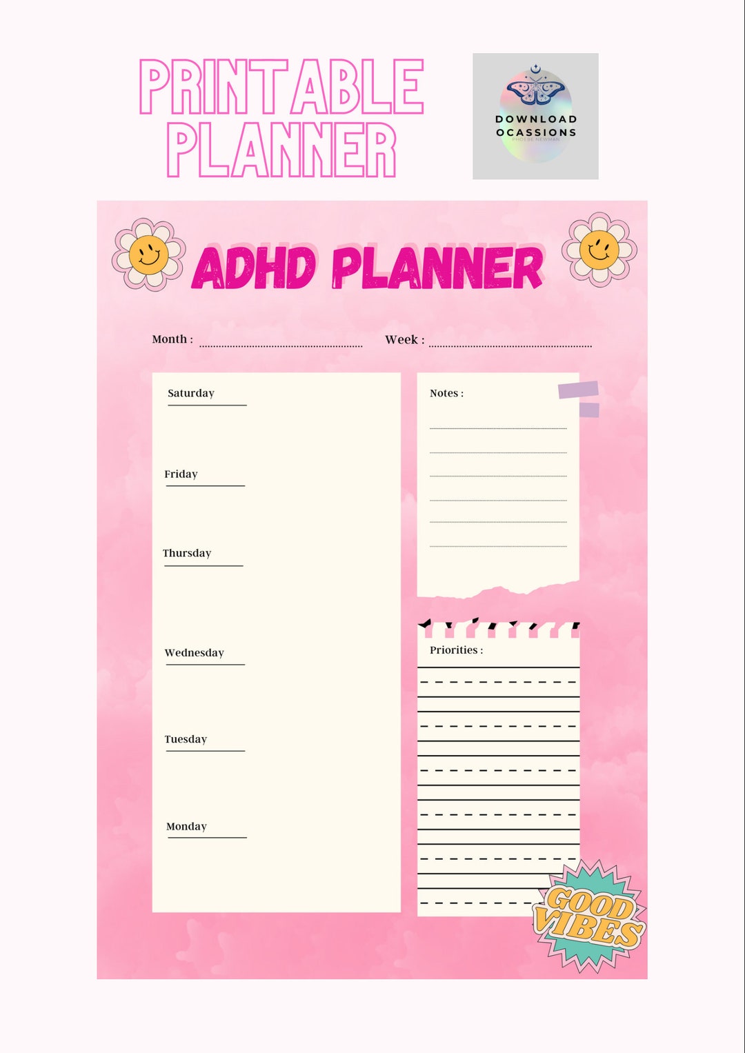 ADHD Pink Planner/organiser PNG Download Printable - Etsy