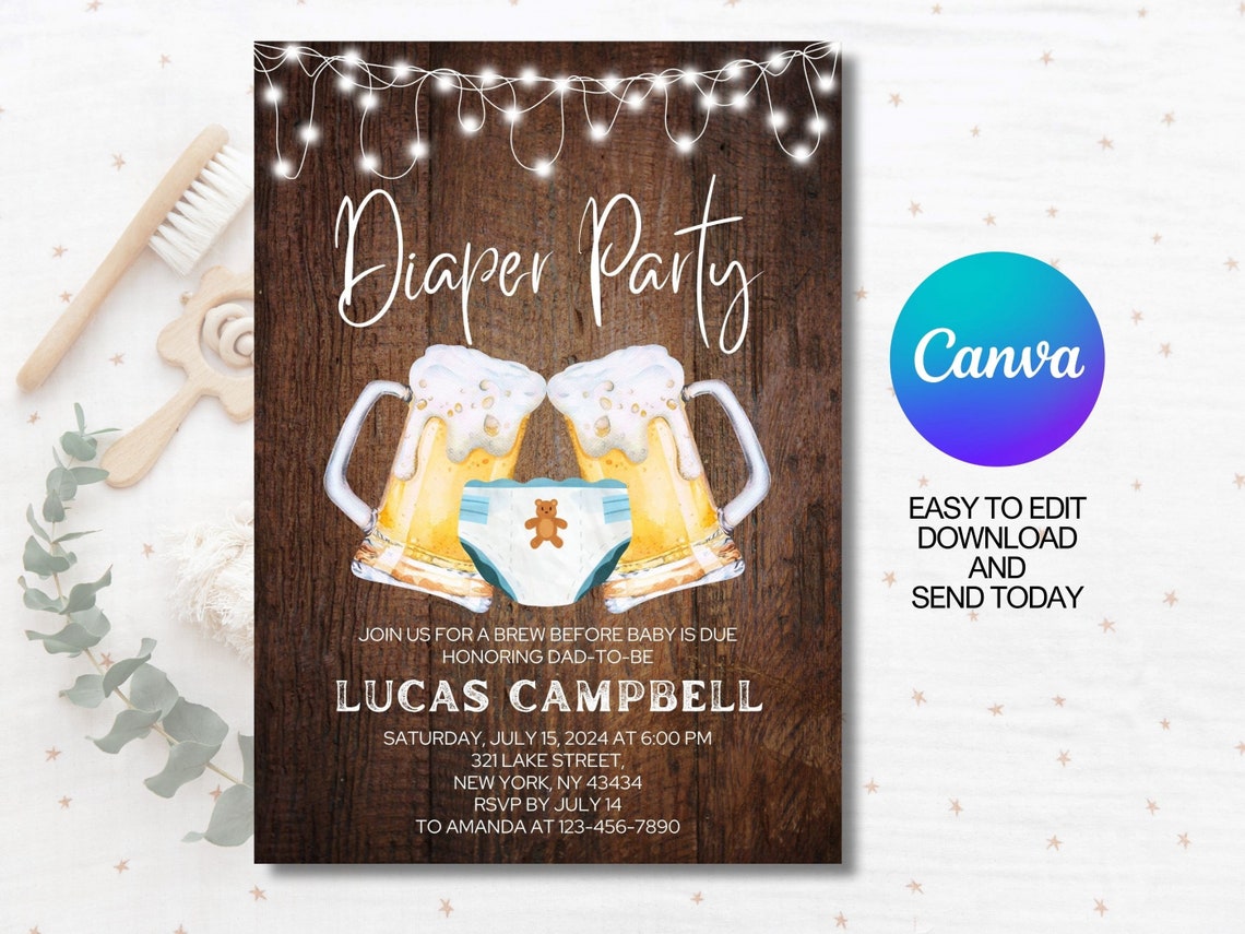 Editable Diapers Party Invitation Template, Baby Shower Invitation ...