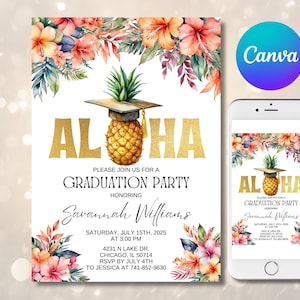 Editable Aloha Graduation Party Invitation, Hawaiian Graduation ...