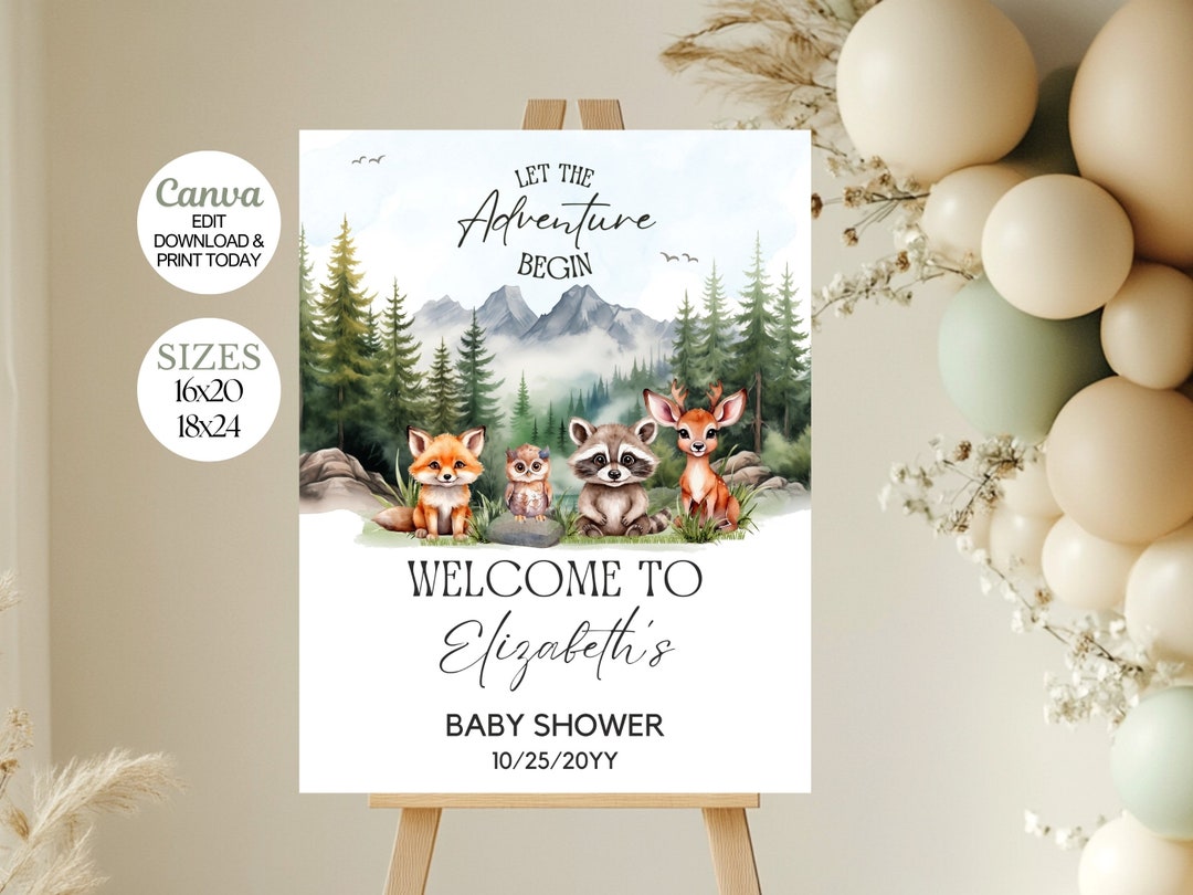Woodland Baby Shower Welcome Sign: Forest Animals, Editable Canva ...