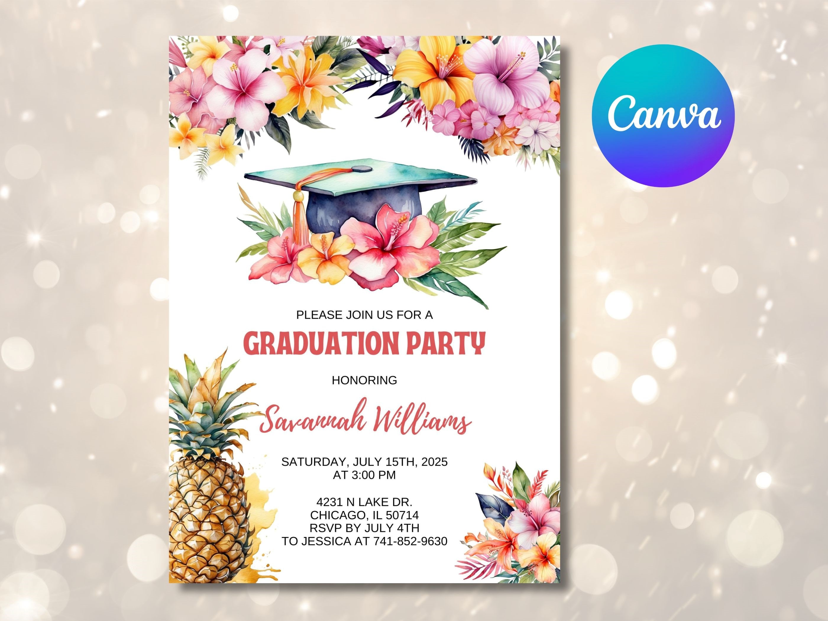 Editable Graduation Party Invitation, Hawaiian Graduation Celebration ...