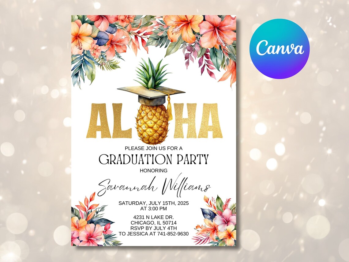 Editable Aloha Graduation Party Invitation, Hawaiian Graduation ...