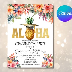 Editable Aloha Graduation Party Invitation, Hawaiian Graduation ...