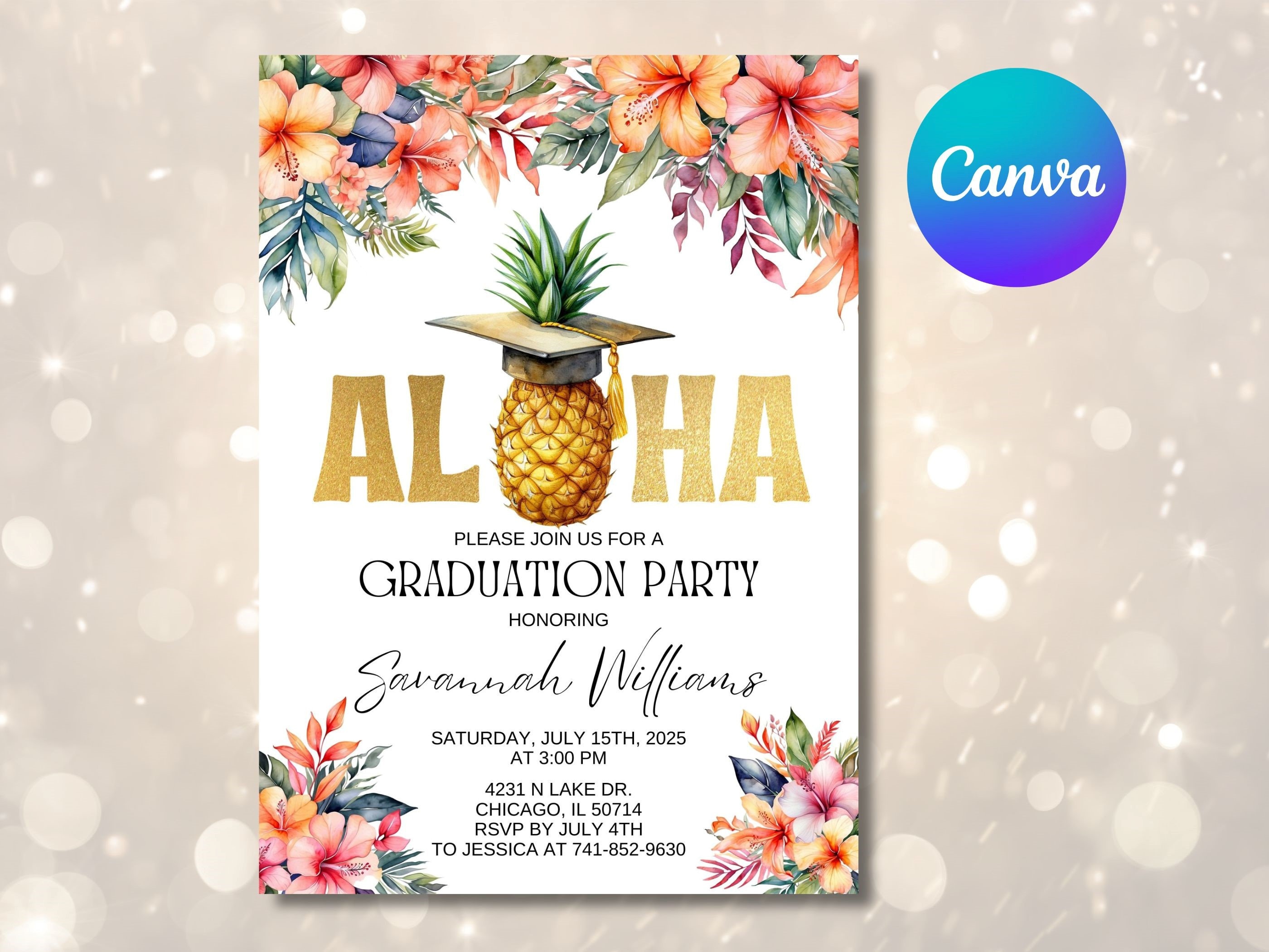 Editable Aloha Graduation Party Invitation, Hawaiian Graduation ...