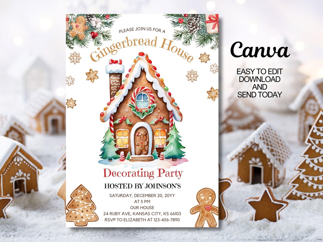 Editable Christmas Gingerbread House Invitation Template, Decorating ...