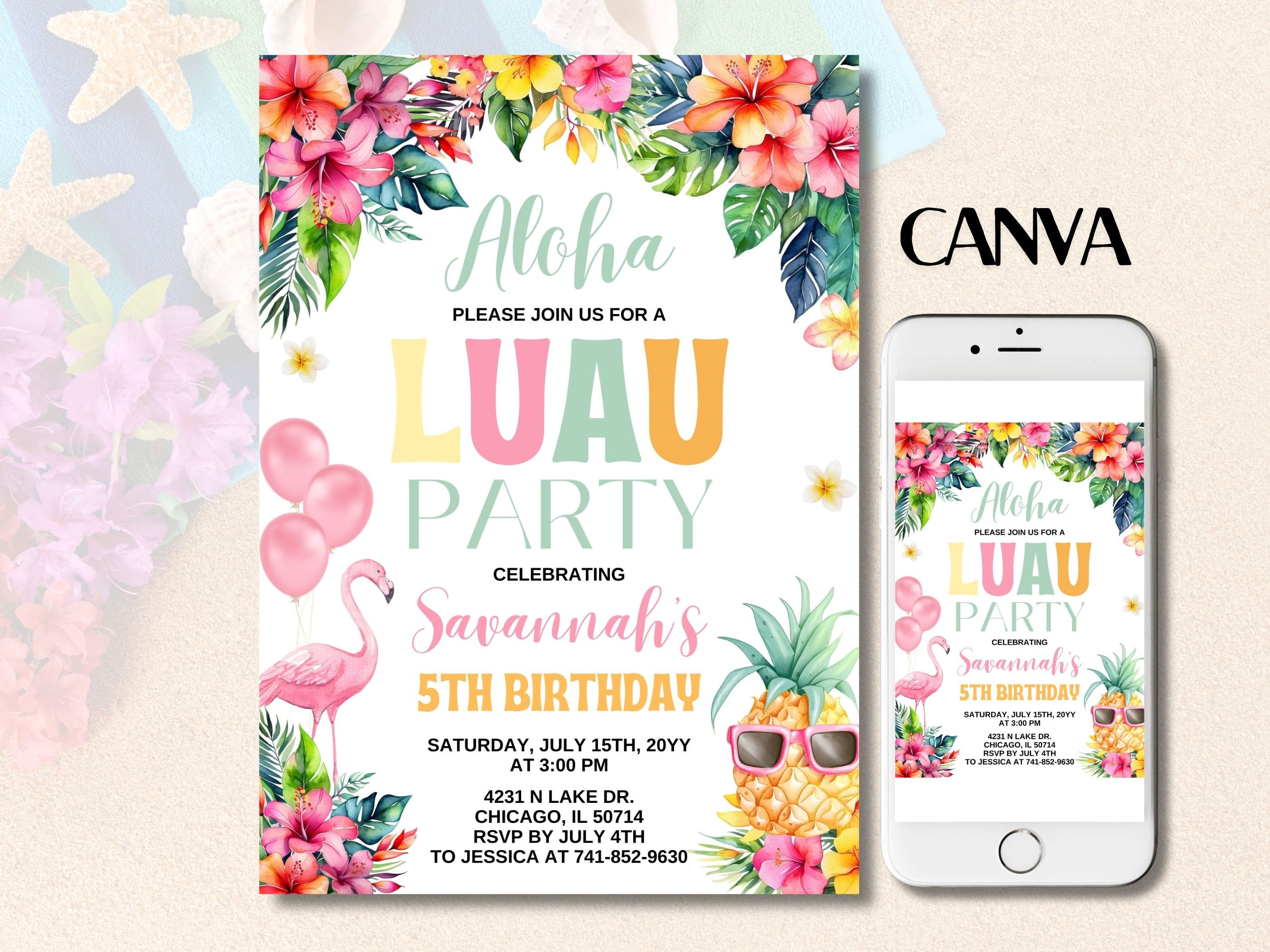 Aloha Pool Party Birthday Invitation, Editable Hawaiian Pool Party ...