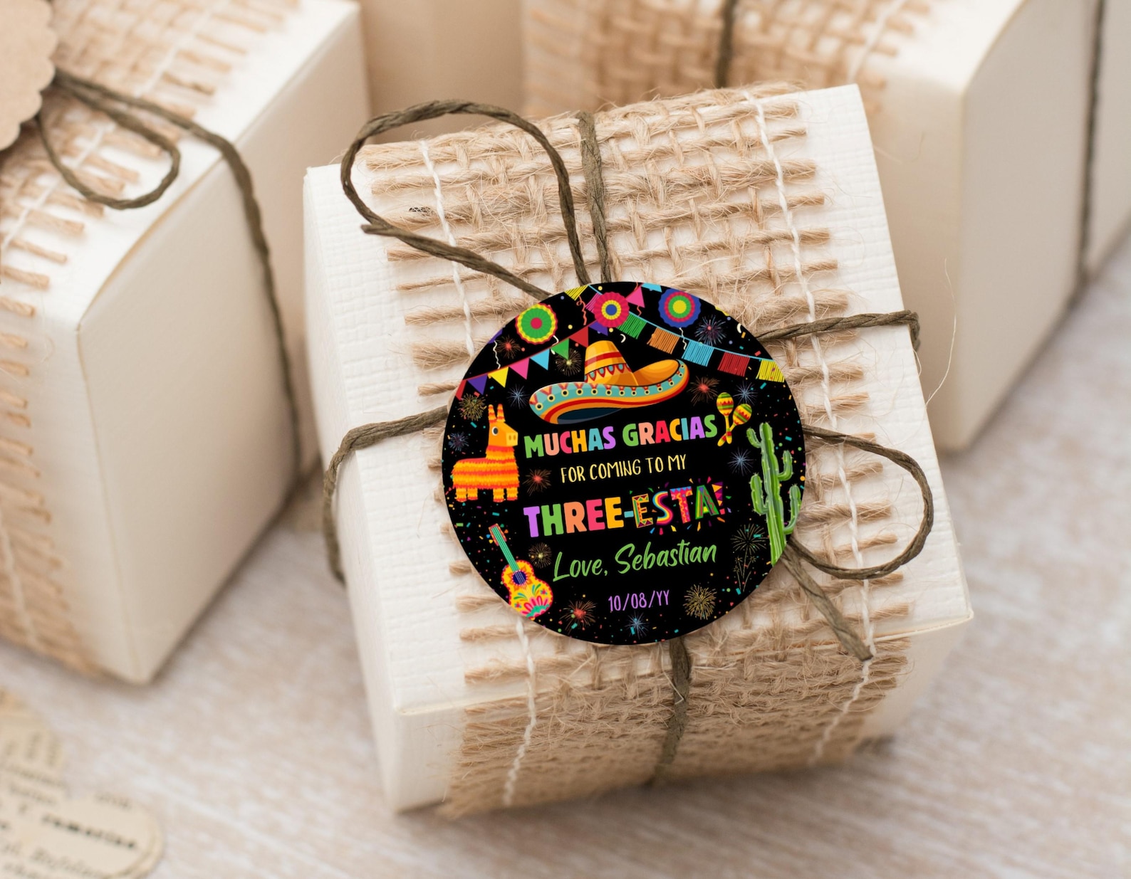 Editable Fiesta Birthday Party Sticker, Mexican Papel Picado Birthday ...