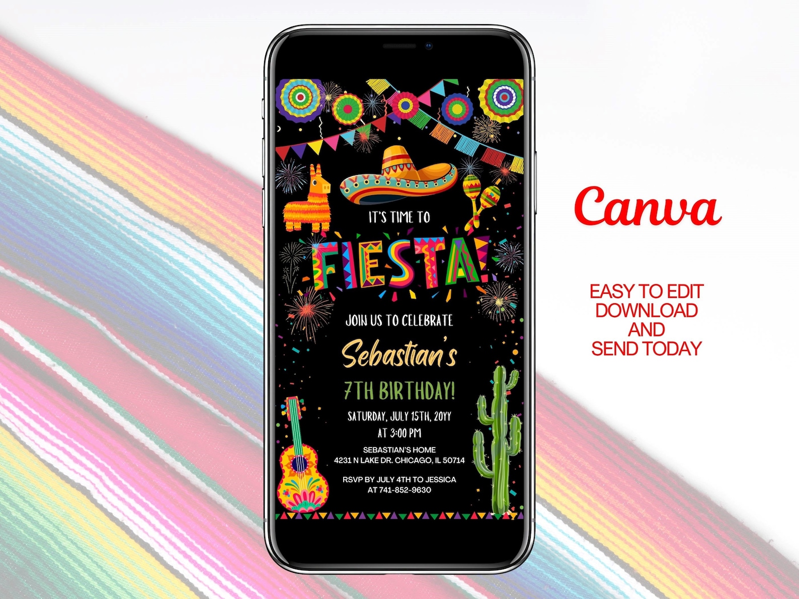 Electronic Fiesta Birthday Invitation for Boy, Template for Any ...