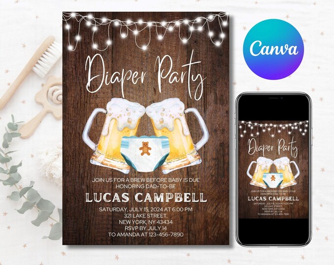 Editable Diapers Party Invitation Template, Baby Shower Invitation ...