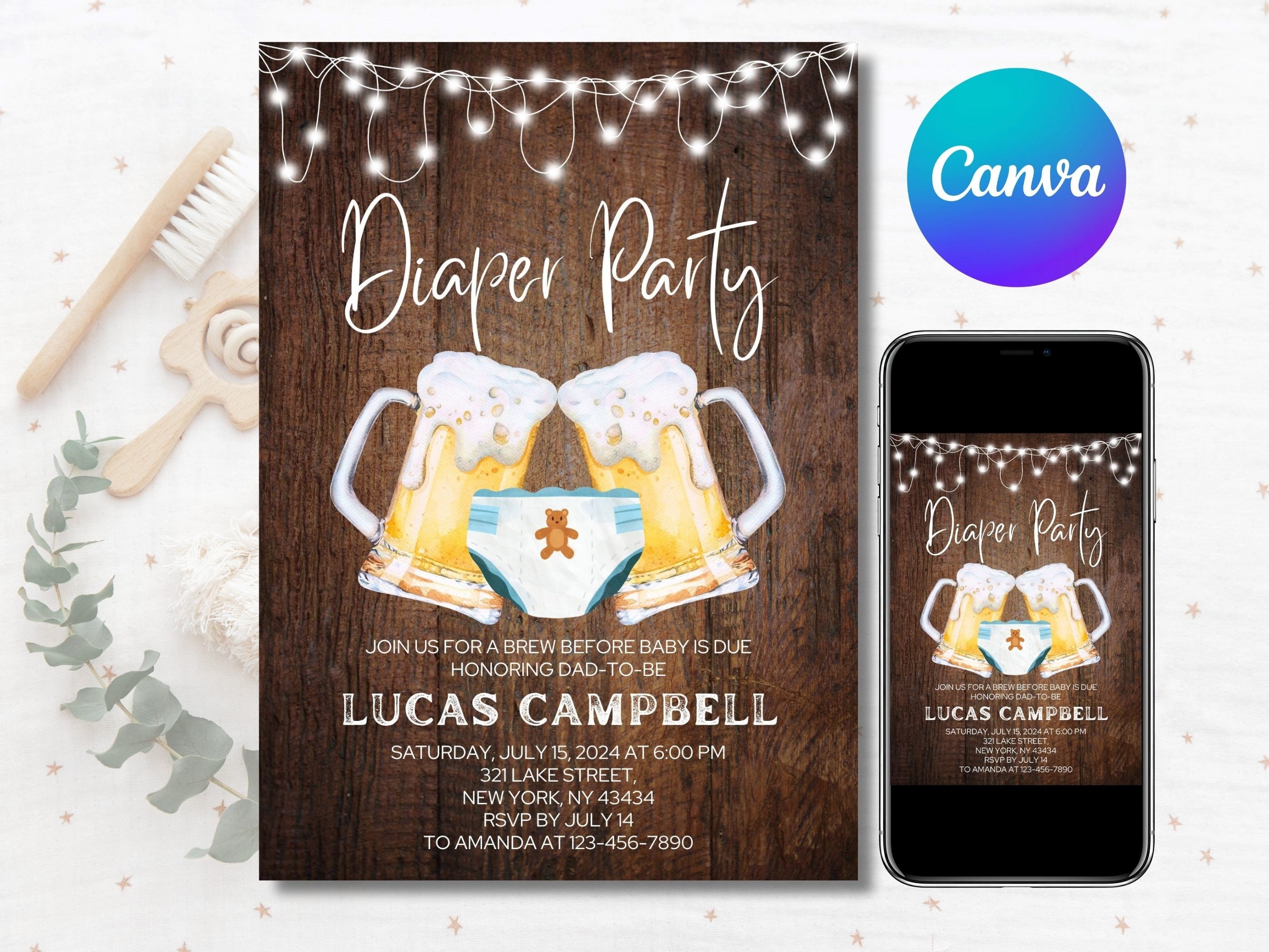 Editable Diapers Party Invitation Template, Baby Shower Invitation ...