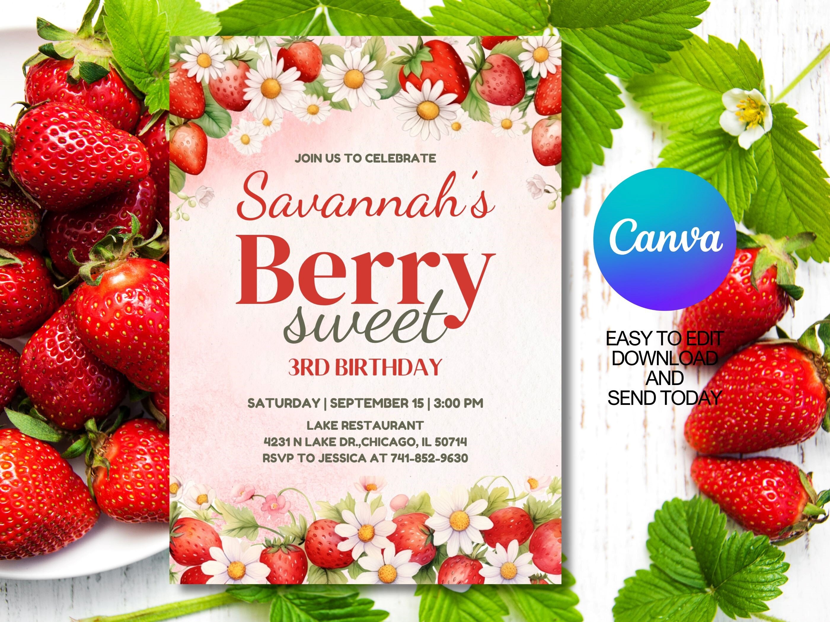 Berry Sweet Birthday Invitation, Editable Birthday Party Invite ...