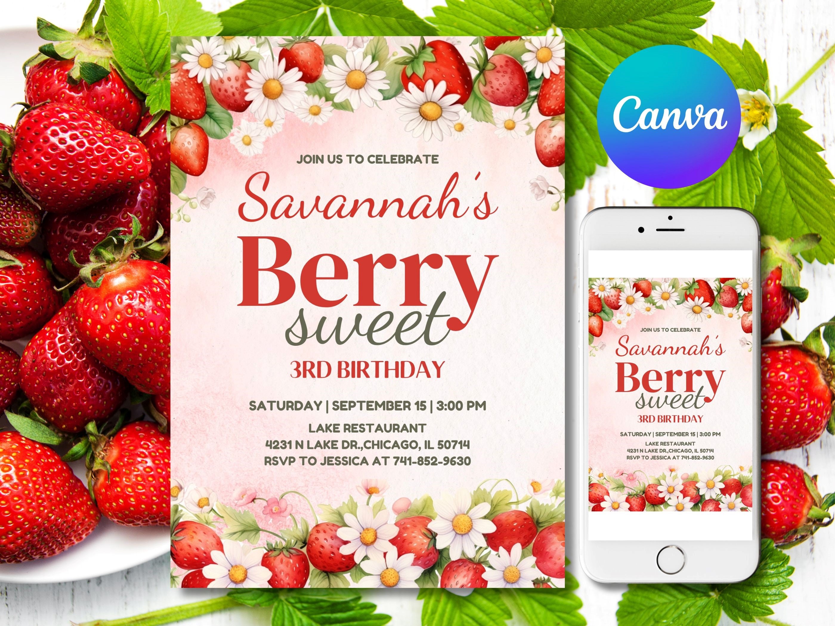 Berry Sweet Birthday Invitation, Editable Birthday Party Invite ...